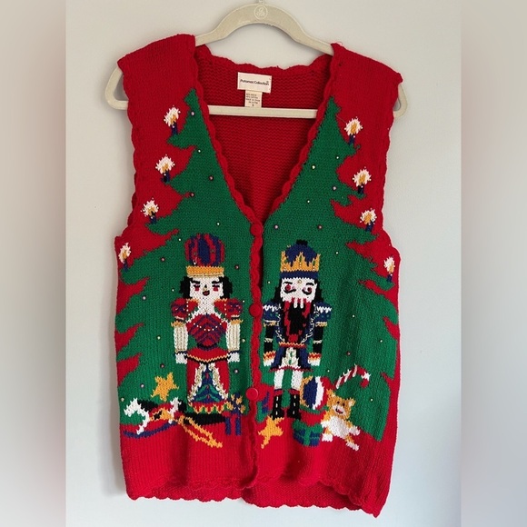 Vintage | Sweaters | Vintage Christmas Sweater Vest Cardigan Nutcracker ...
